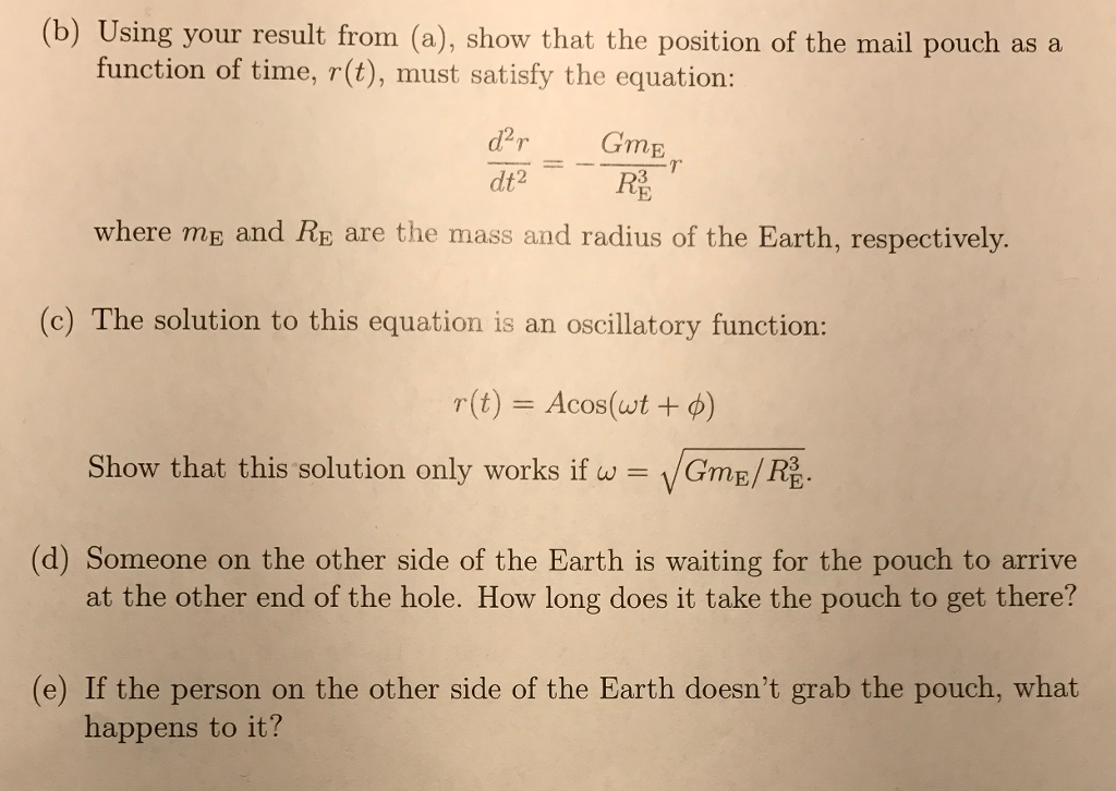 Solved 1. Imagine that we drill a hole through the Earth | Chegg.com
