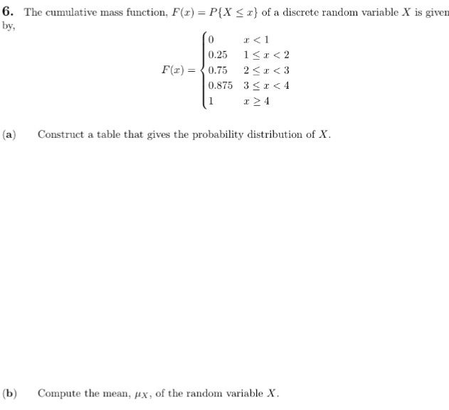 Solved The cumulative mass function, F(x) = P(X | Chegg.com