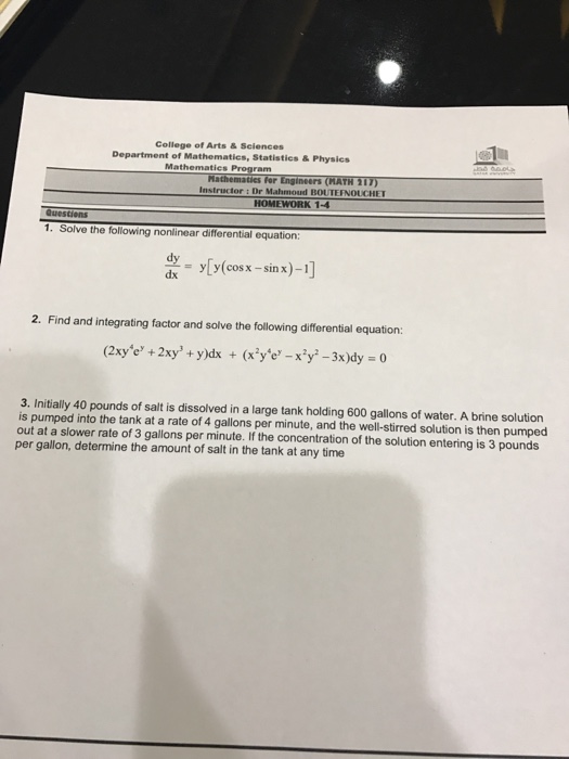 Solved Solve the following nonlinear differential equation: | Chegg.com