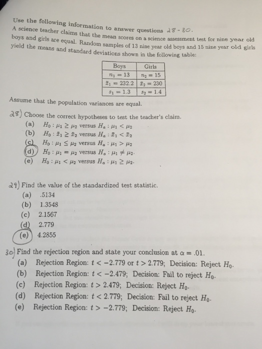 Solved A science teacher claims that the mean scores on a | Chegg.com