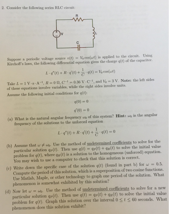 Solved 2. Consider the following series RLC circuit:Suppose | Chegg.com