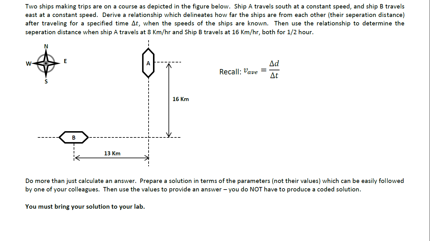 Solved Two ships making trips are on a course as depicted in | Chegg.com