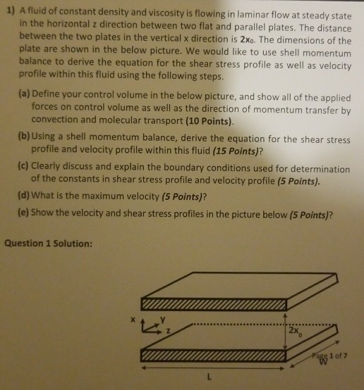 Solved 1) A fluid of constant density and viscosity is | Chegg.com