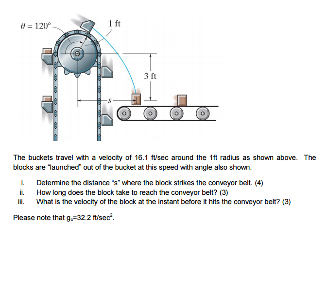 Solved The buckets travel with a velocity of 16.1 ft/sec | Chegg.com