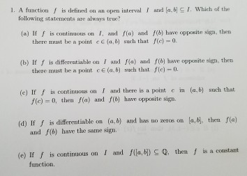 Solved A function f is defined on an open interval I and [a, | Chegg.com