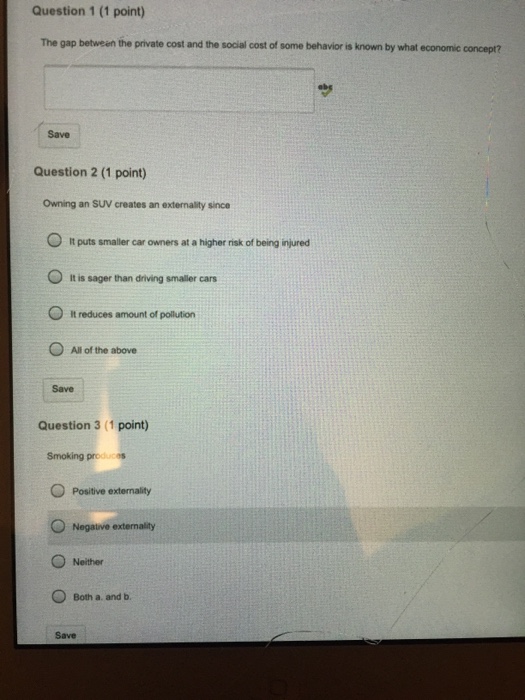 Solved Question 1 (1 point) The gap between the private cost | Chegg.com