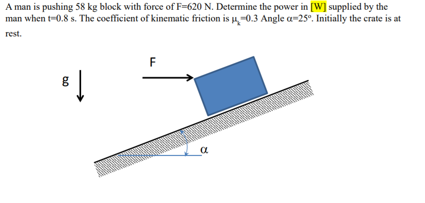 Solved A man is pushing 58 kg block with force of F-620 N. | Chegg.com
