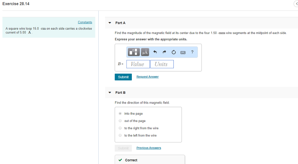 Solved Exercise 28.14 Constants ? Part A A square wire loop | Chegg.com
