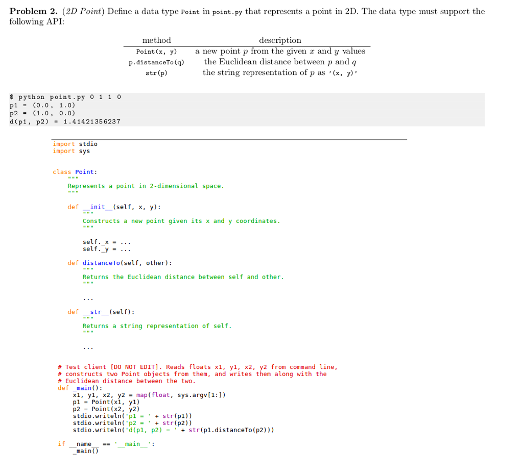 Solved Problem 2. (2D Point) Define a data type Point in | Chegg.com