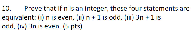 Solved Prove that if n is an integer, these four statements | Chegg.com