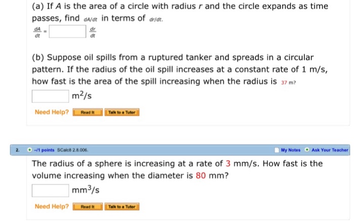 Solved If A is the area of a circle with radius r and the | Chegg.com