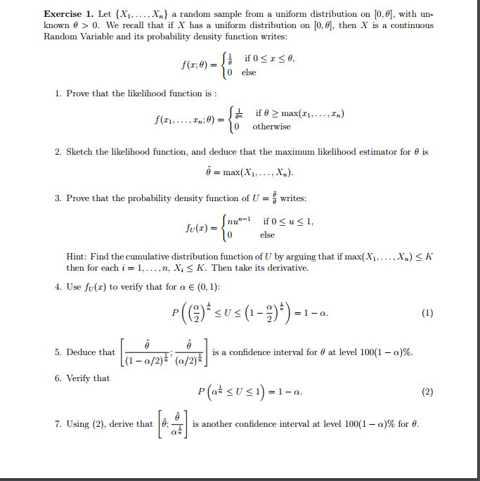 Solved Let {X_1, ....X_n} a random sample from a uniform | Chegg.com