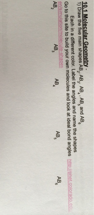 Solved Molecular Geometry Draw the five main shapes AB2, | Chegg.com