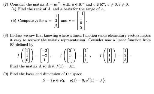 Solved Consider the matrix A = uv^T, with u elementof R^m | Chegg.com