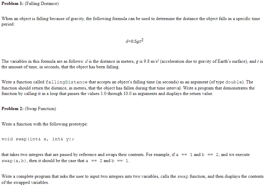Solved Problem 1: (Falling Distance) When an object is | Chegg.com