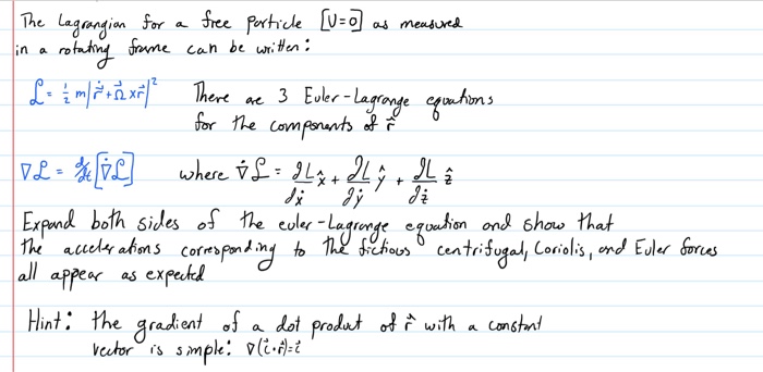 Solved The Lagrangian for a free particle [V = 0] as | Chegg.com