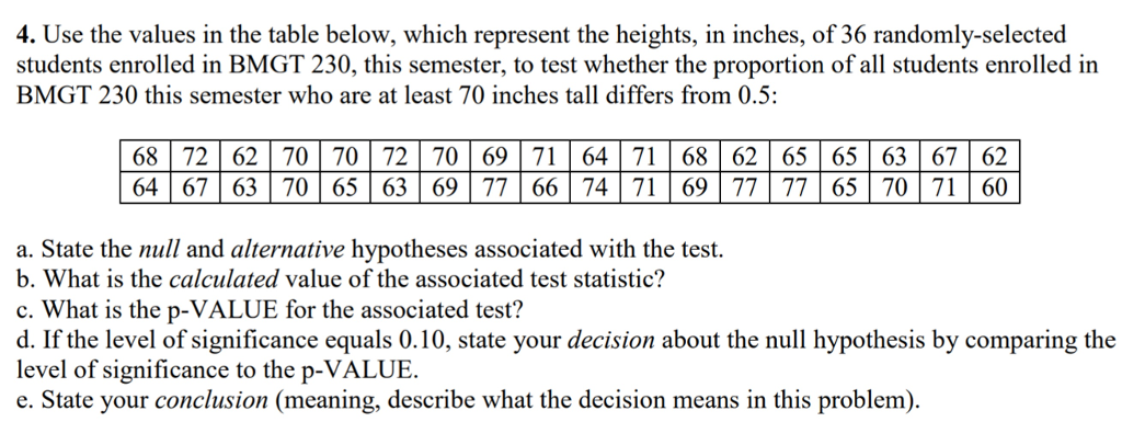 Solved 4. Use the values in the table below, which represent | Chegg.com
