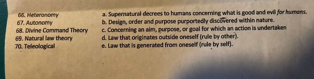 Solved 66. Heteronomy 67. Autonomy 68. Divine Command Theory | Chegg.com