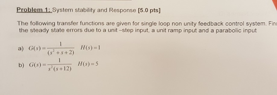Solved The following transfer functions are given for single | Chegg.com