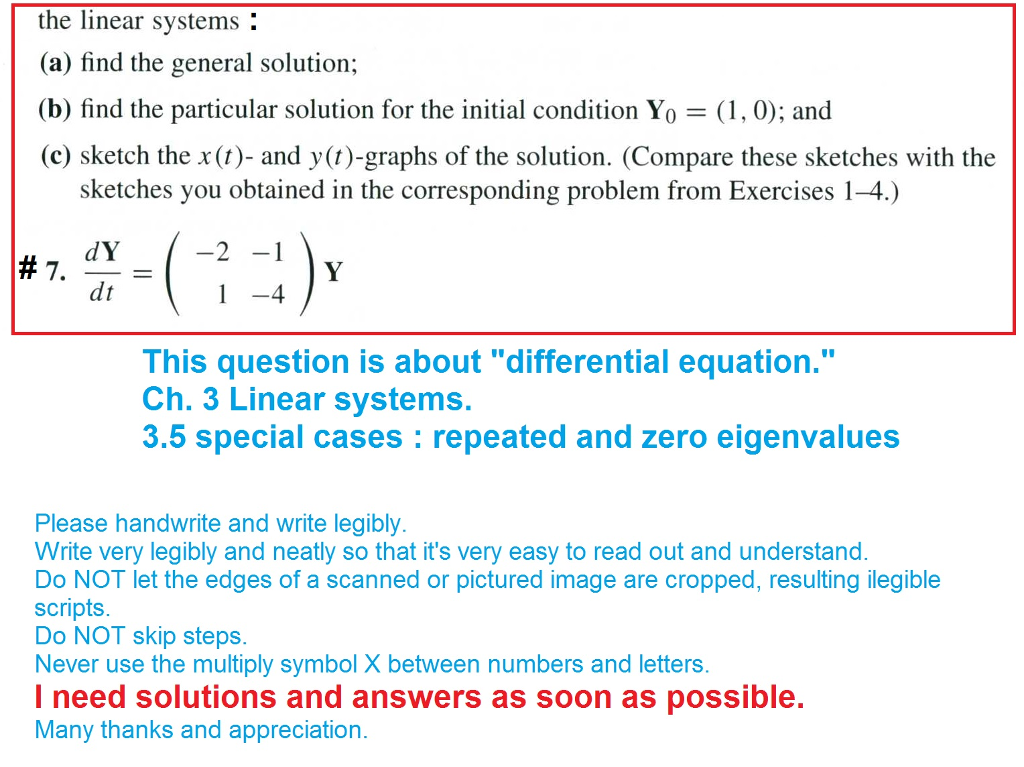 Solved the linear systems (a) find the general solution; (b) | Chegg.com