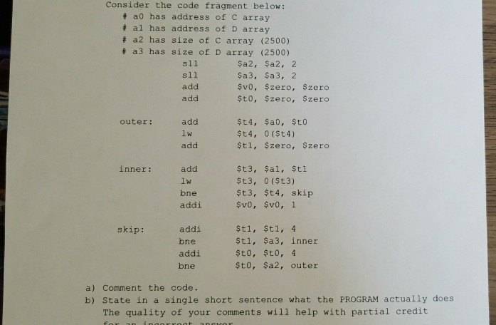 Solved Consider the code fragment below: # a0 has address of | Chegg.com