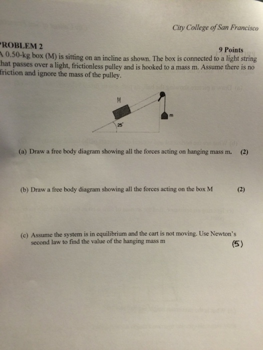 Solved PROBLEM 2 A 0.50-kg box (M) is sitting on an incline | Chegg.com