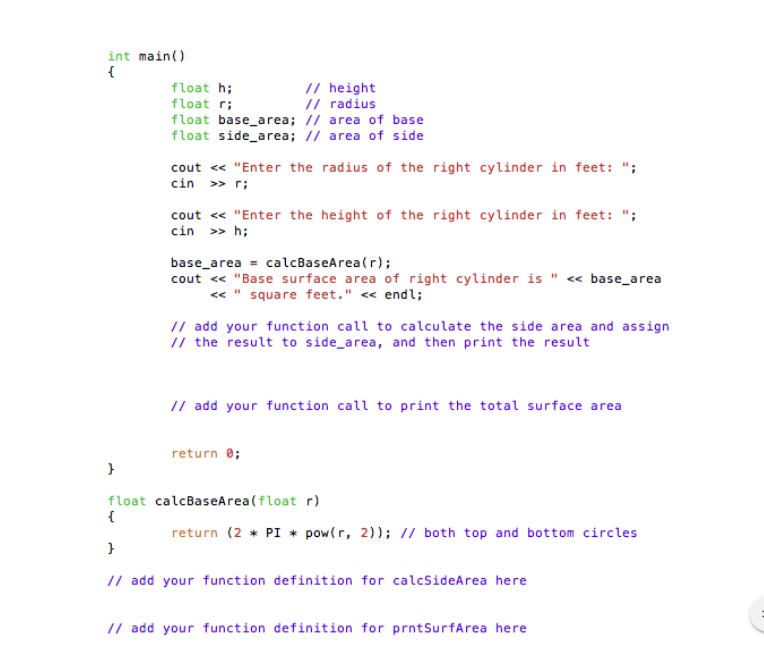 Solved int main(0 // height /I radius float h; float r float | Chegg.com