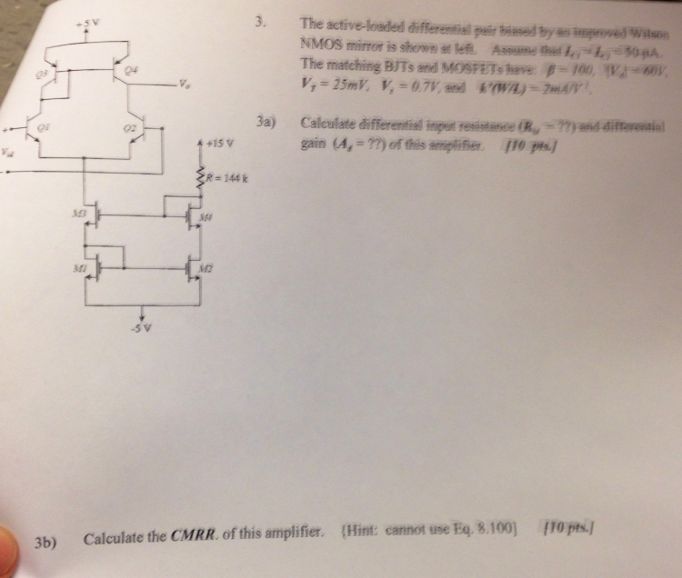 The active-loaded differential pair biased by an | Chegg.com
