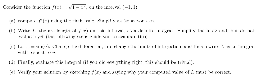 Solved Consider the function f(x) = squareroot 1 - x^2, on | Chegg.com