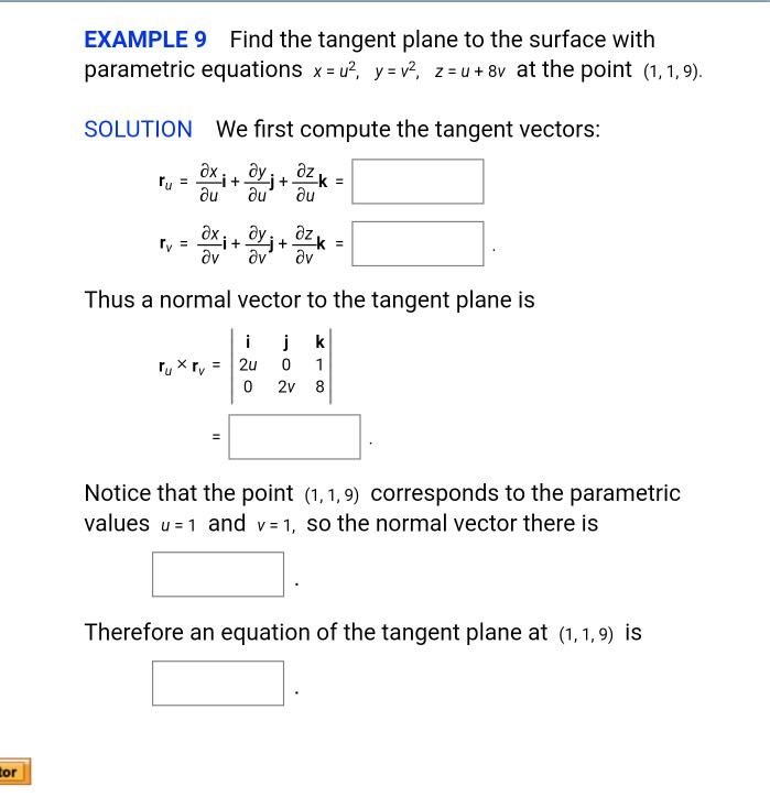 Solved EXAMPLE 9 Find the tangent plane to the surface with | Chegg.com