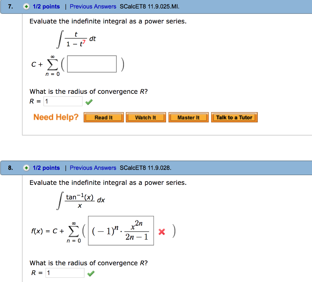 Solved 7. 1/2 points | Previous Answers SCalcET8 11.9.025.MI | Chegg.com