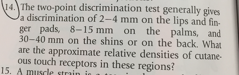 Solved 14. The two-point discrimination test generally gives | Chegg.com