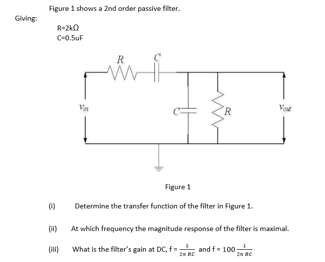 Solved Figure 1 shows a 2nd order passive filter Giving: | Chegg.com