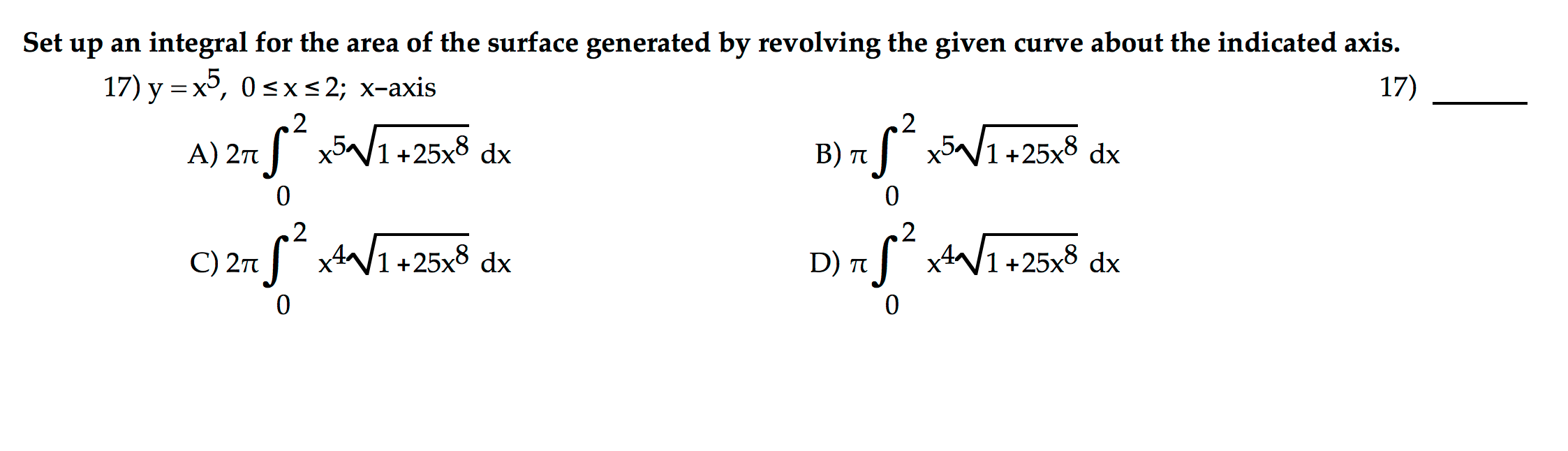 Solved Set up an integral for the area of the surface | Chegg.com