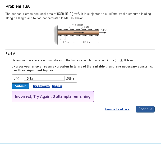 Solved The bar has a cross-sectional area of 530(10^-6) m^2. | Chegg.com