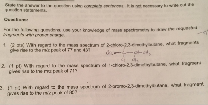 Solved mass spectrometry questions regarding chlorination, 2 | Chegg.com