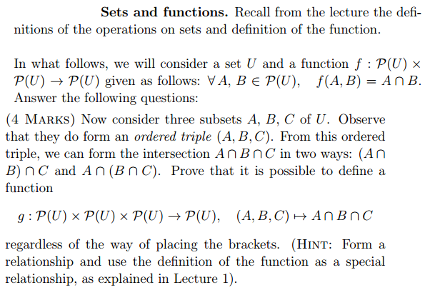 Solved Sets and function. Recall from the lecture the | Chegg.com
