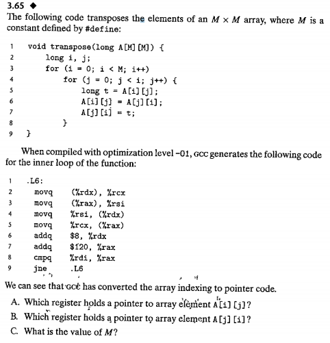 Solved 3.65 The following code transposes the elements of | Chegg.com