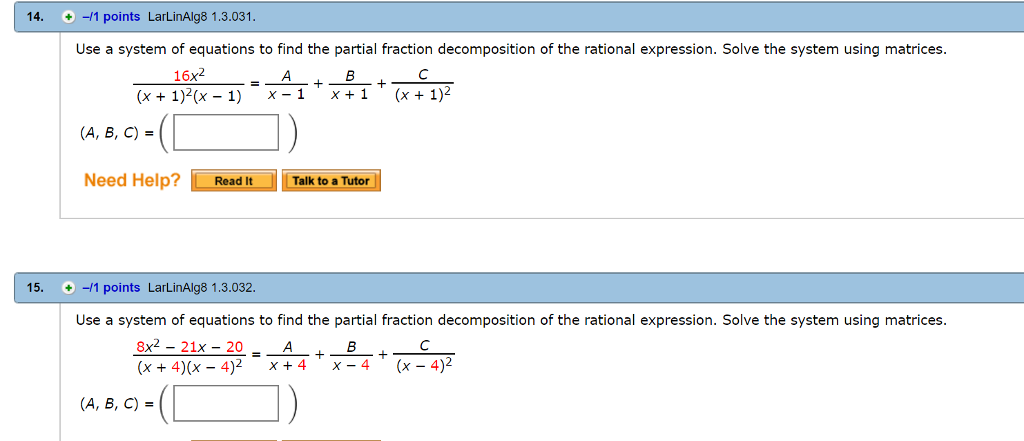 Solved Use a system of equations to find the partial | Chegg.com