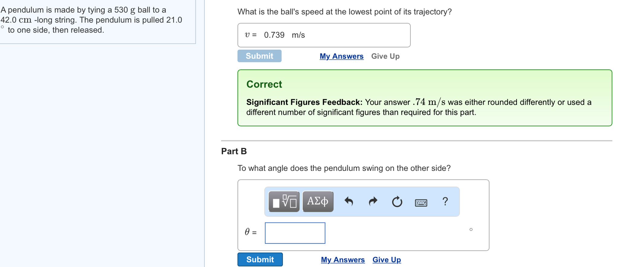 Solved A Pendulum Is Made By Tying A 530 G Ball To A 42 0 Cm