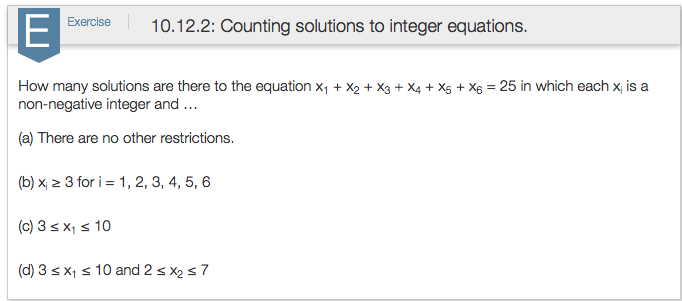 Solved Exercise 10.12.2: Counting solutions to integer | Chegg.com