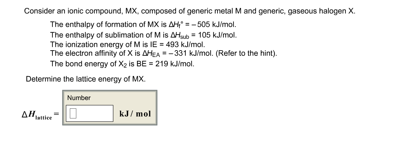 Solved Consider an ionic compound, MX, composed of generic | Chegg.com