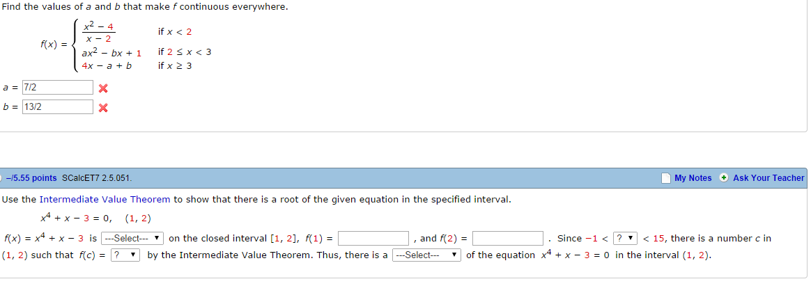 Solved Find the values of a an b that make f continuous | Chegg.com