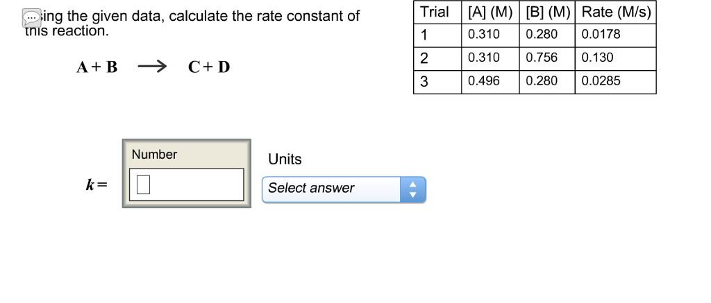 Solved Using the given data, calculate the rate constant of | Chegg.com
