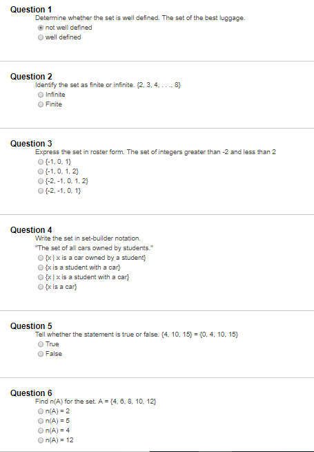 Solved Question 1 Determine whether the set is well defined. | Chegg.com