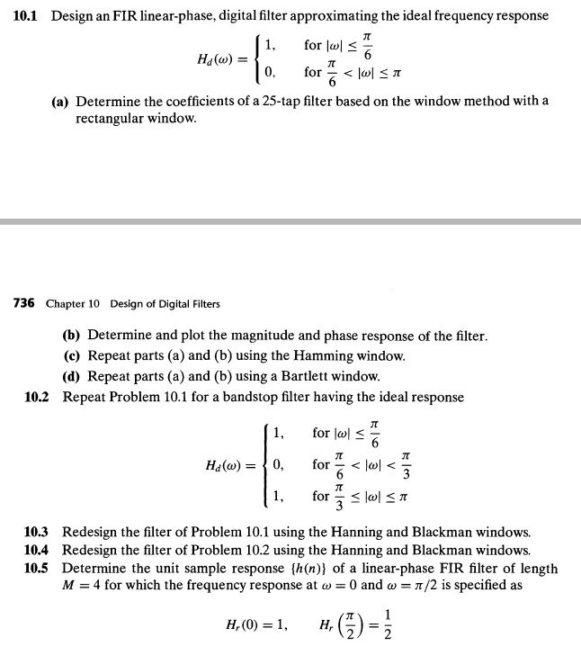 Solved Design an FIR linear-phase, digital filter | Chegg.com