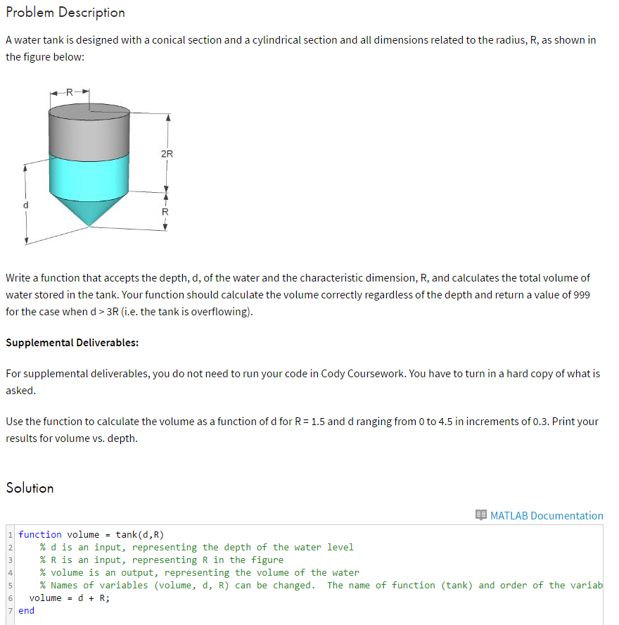 A water tank is designed with a conical section and a | Chegg.com