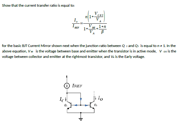 Solved Eだ for the basic BJT Current Mirror shown next when | Chegg.com