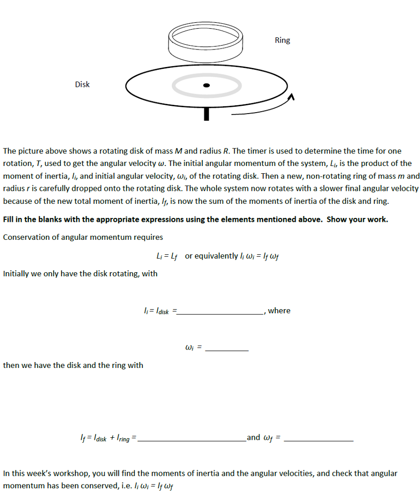 Solved The picture above shows a rotating disk of mass M and | Chegg.com