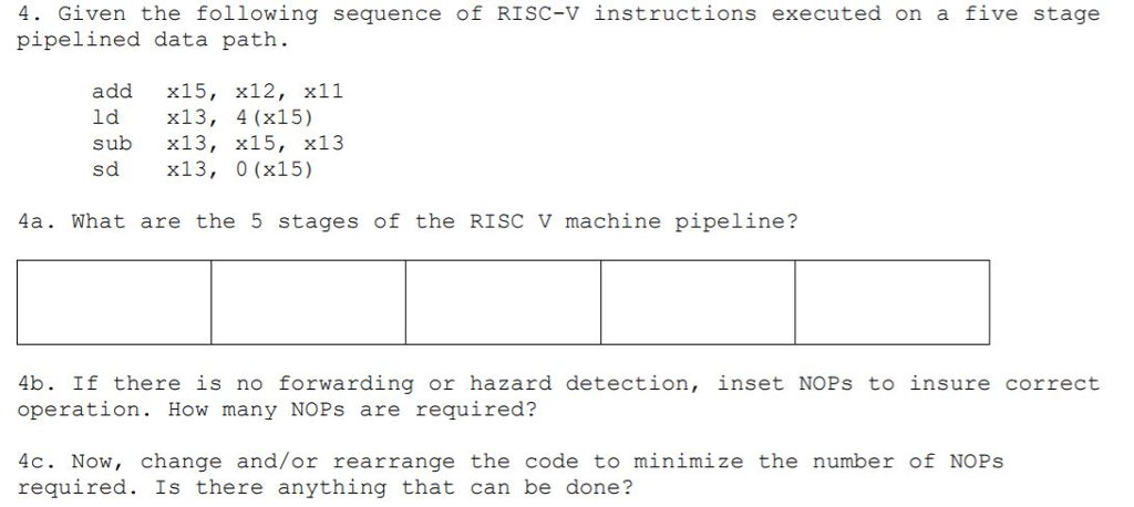 Solved 4. Given the following sequence of RISC-V | Chegg.com